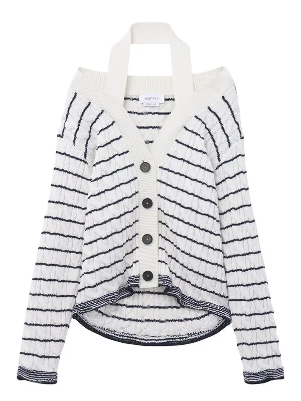 Alexander McQueen Striped Off-the-shoulder Cardigan - White