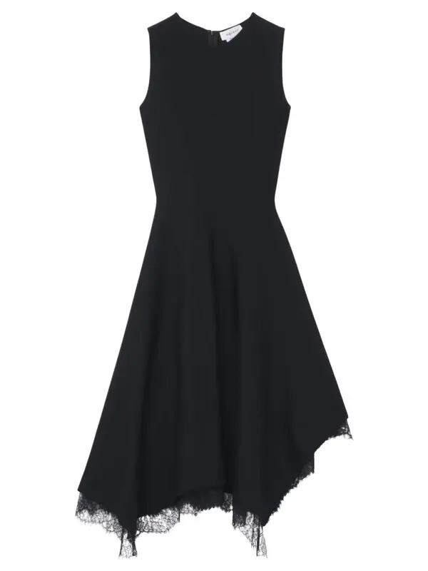 Alexander McQueen Sleeveless Lace-trimmed Asymmetrical Midi Dress - Black