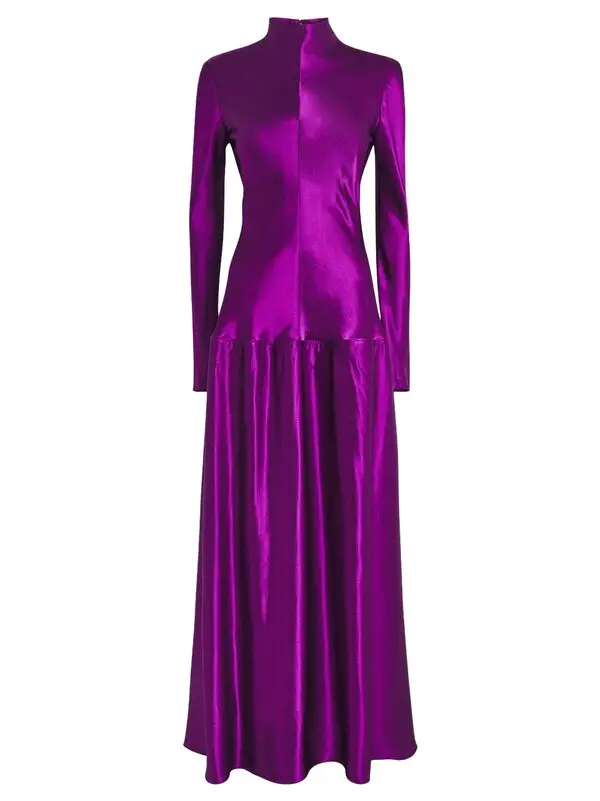 FFORME Satin Sculptural High Neck Maxi Dress - Purple