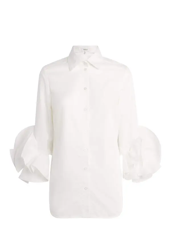 Safiyaa Cotton Shirt With Ruffle Sleeves - Ivory