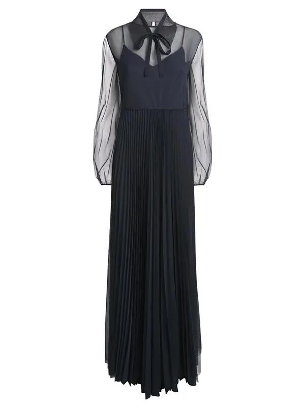 Fabiana Filippi Tulle Pleated Maxi Dress With Puff Sleeves - Blue
