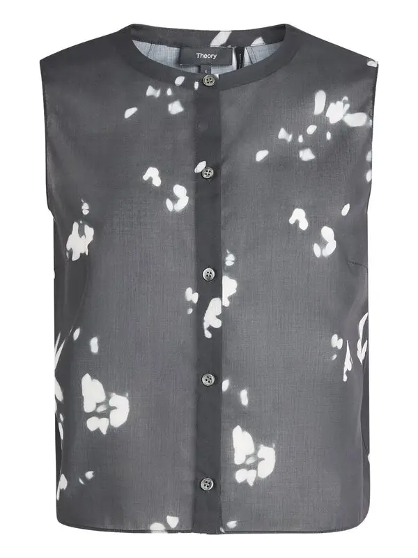 Theory Sleeveless Graphic Print Button-up Shirt - Black