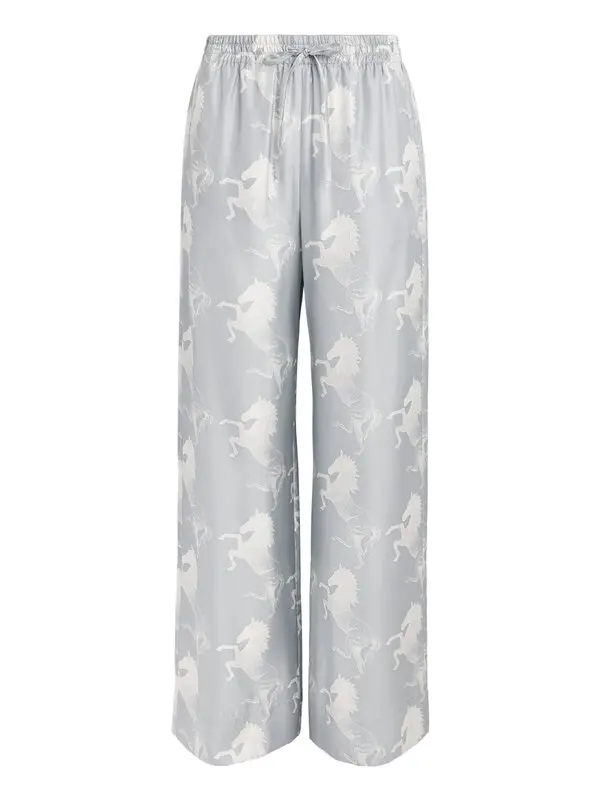 Stella McCartney Silk Horse Print Wide-leg Trousers - Blue