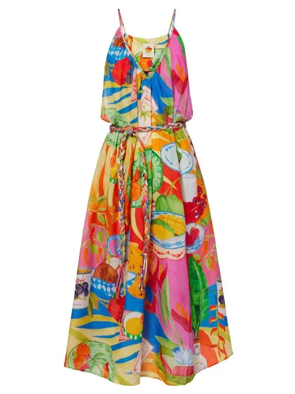 Farm Rio Sleeveless V-neck Maxi Dress With Detachable Belt - Multi-color