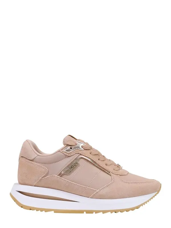 Guess Round-toe Lace-up Sneakers With Metallic Accents - Nude