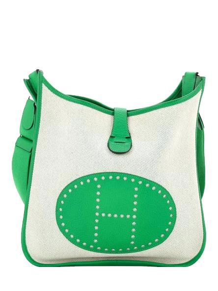 Hermès Evelyne Bag Gen Iii Toile And Leather Gm - Green
