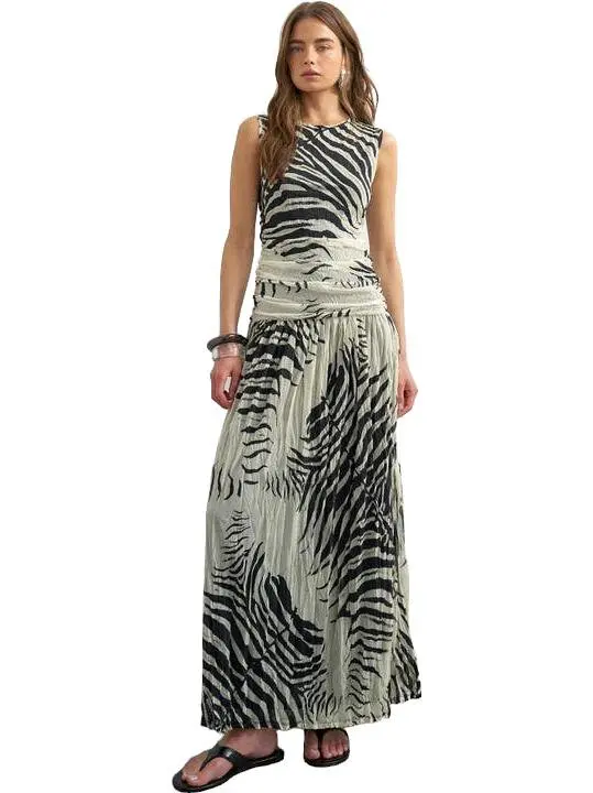Topshop Zebra Print Drop Waist Maxi Dress - White