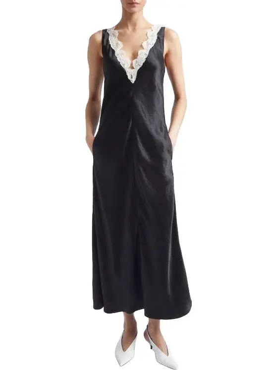 Maria Mcmanus Lace Trim Satin Maxi Dress - Black