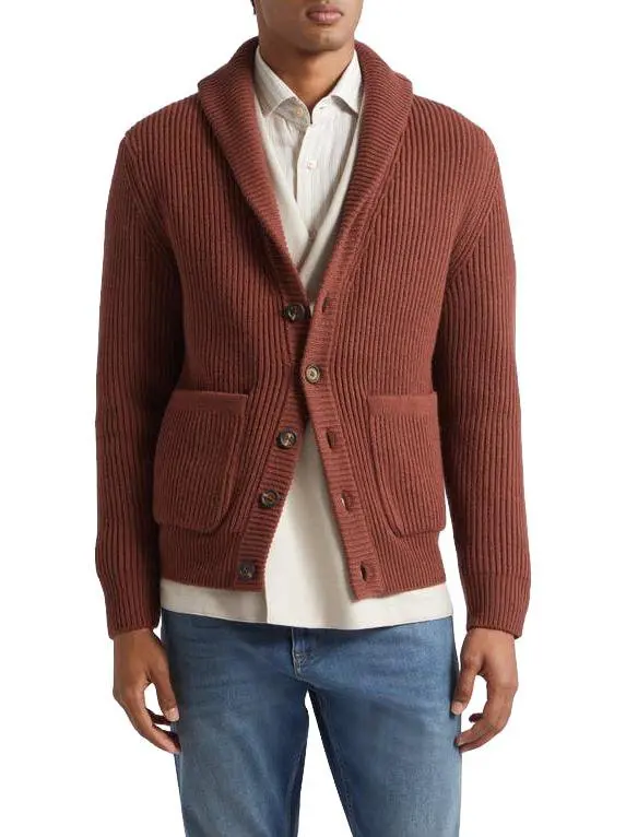 Eleventy Shawl Collar Ribbed Wool Cardigan - Amber