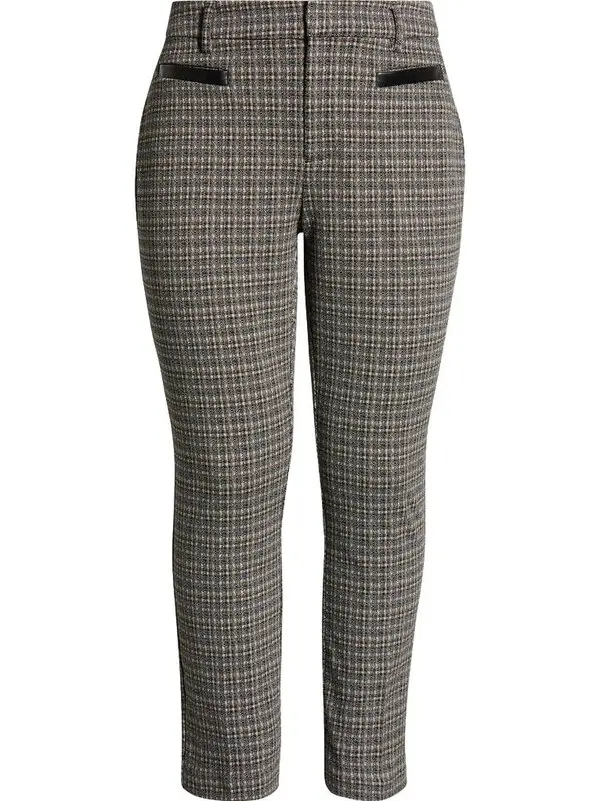 LIVERPOOL Faux Leather Trim Checkered Tapered Pants - Black Tan Checkered