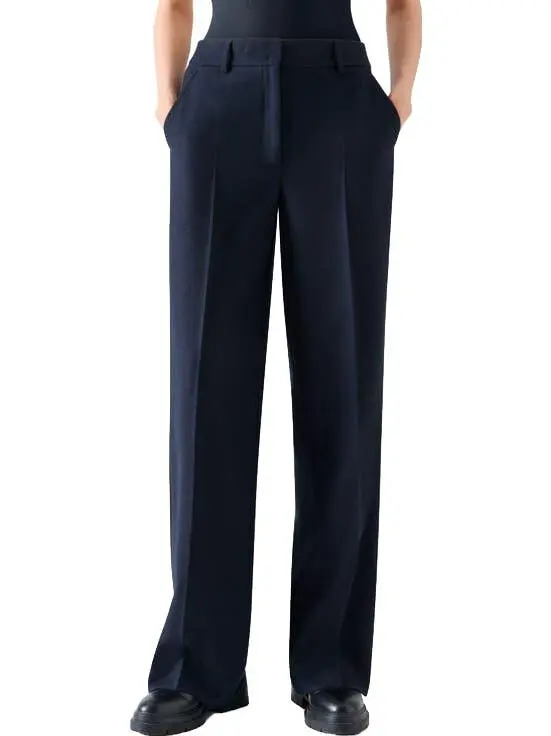 Akris Straight Leg Virgin Wool Blend Pants - Navy
