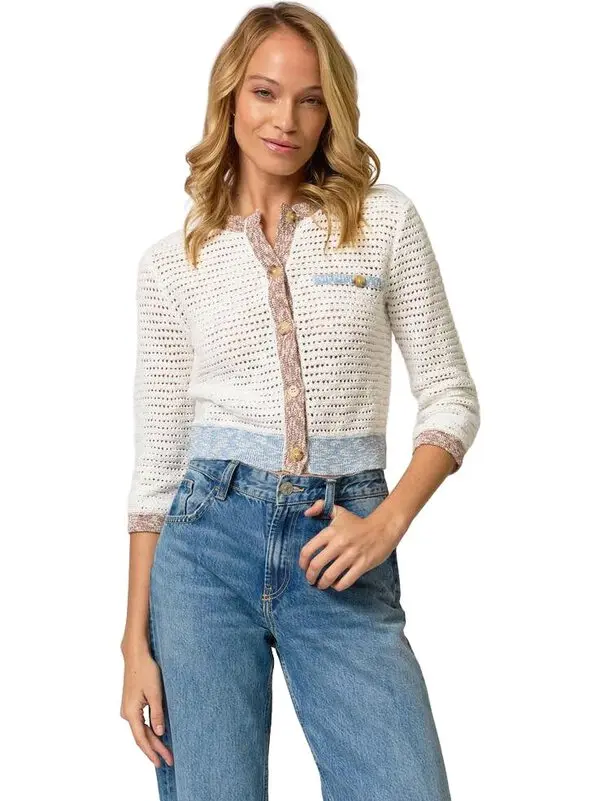 Central Park West Ora Melange Crochet Sweater - Ivory Multi
