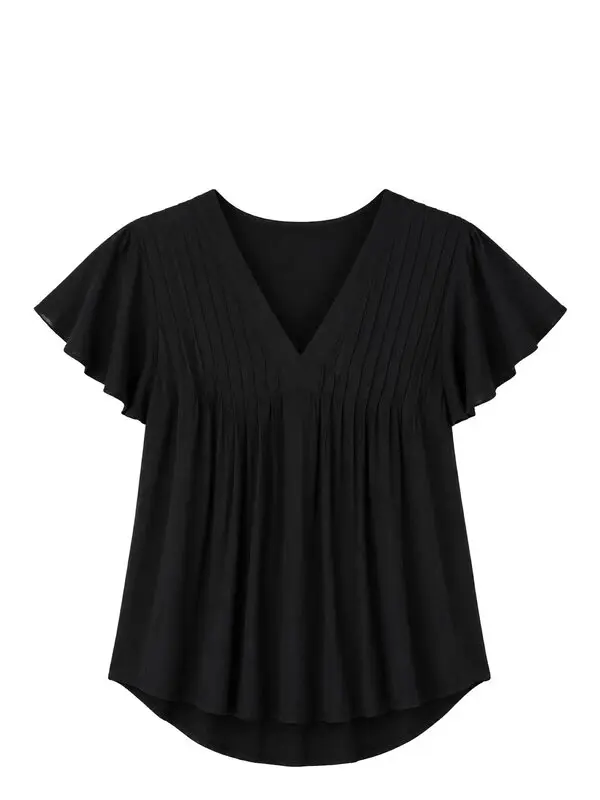 MUCHE & MUCHETTE Hailey V-neck Pleated Top - Black