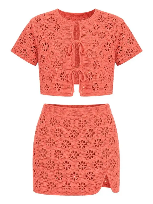 MUCHE & MUCHETTE Crochet Crop Top And Mini Skirt Set - Orange