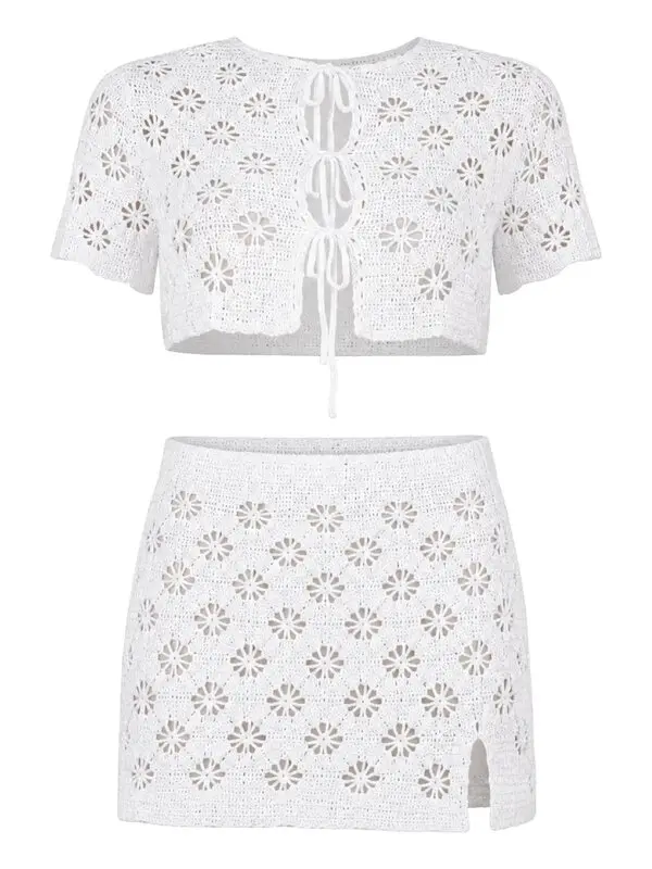 MUCHE & MUCHETTE Crochet Crop Top And Mini Skirt Set - White
