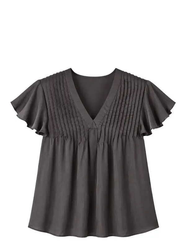 MUCHE & MUCHETTE Hailey Pleated V-neck Top - Grey