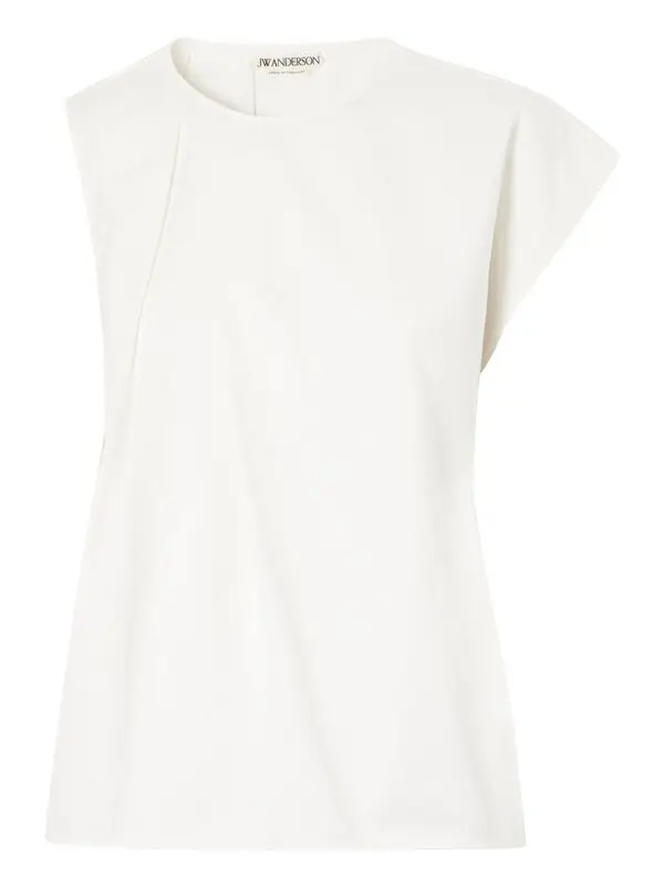 JW Anderson Asymmetrical Pleated Cotton Top With Tie Detail - Neutrals