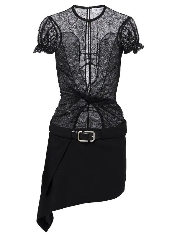 Attico Belted Lace Minidress - Black
