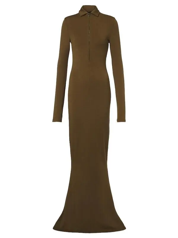 MUGLER Long Sleeve Wool-blend Jersey Maxi Dress - Green