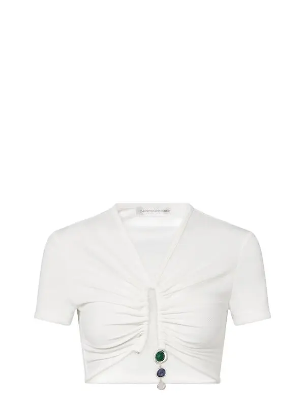 Christopher Esber Embellished V-neck Crop Top - White