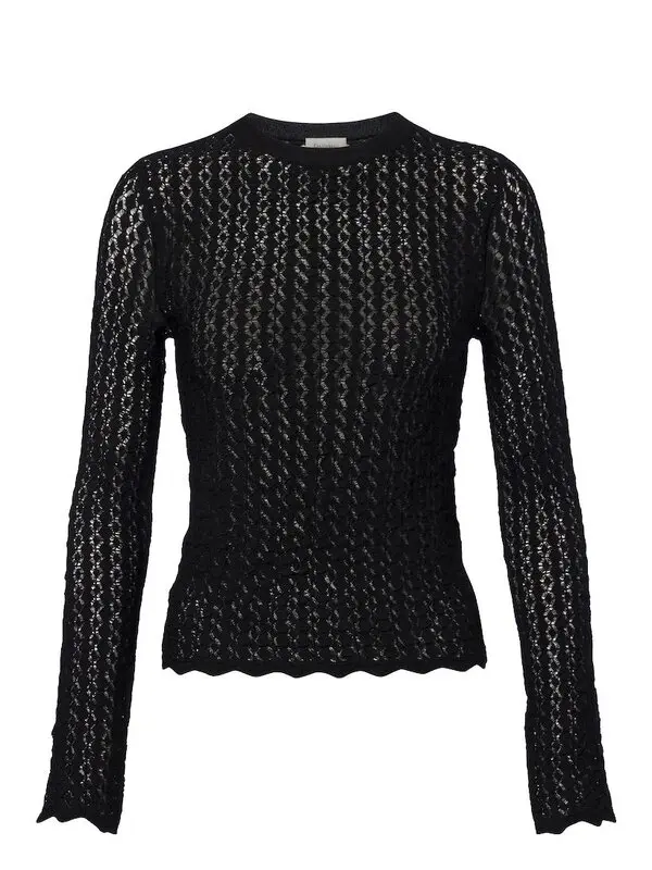 Saint Laurent Semi-sheer Pointelle Knit Top - Black