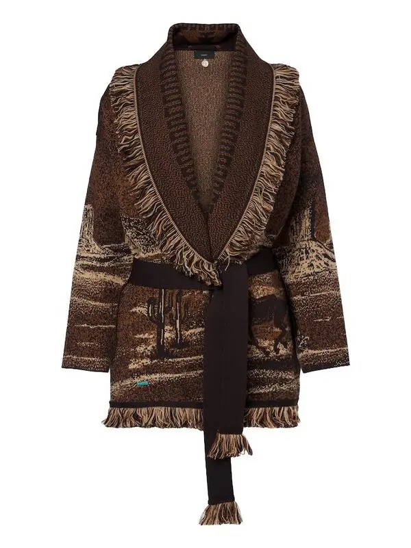 Alanui Jacquard Wool-blend Cardigan With Fringe - Brown