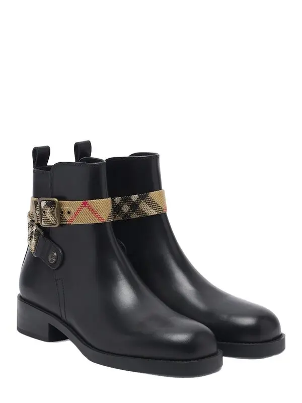 Burberry Huntley Check Leather Ankle Boots - Black