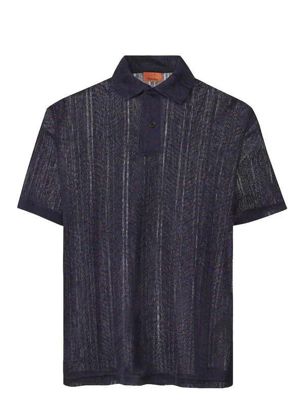 Missoni Zigzag Striped Knitted Polo Shirt - Blue