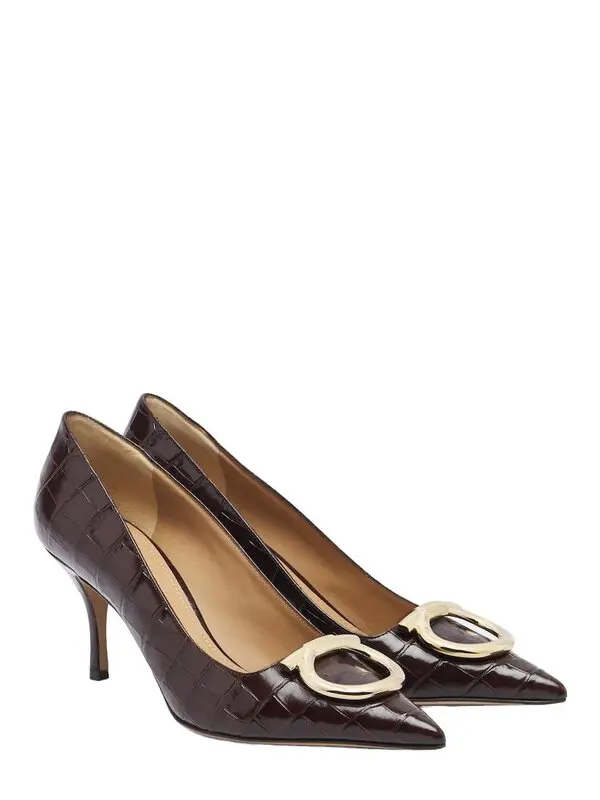 FERRAGAMO Lara Gancini Croc-effect Leather Pumps - Brown