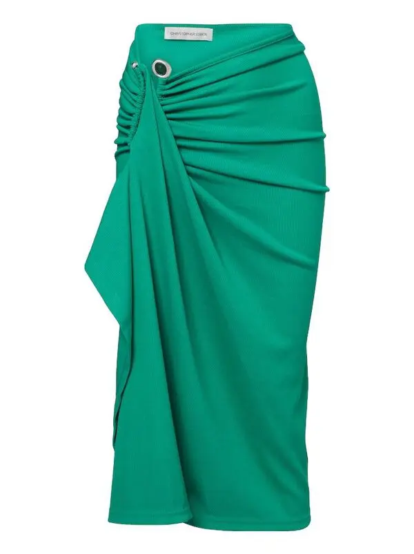 Christopher Esber Crystal Pendant Jersey Midi Skirt - Green