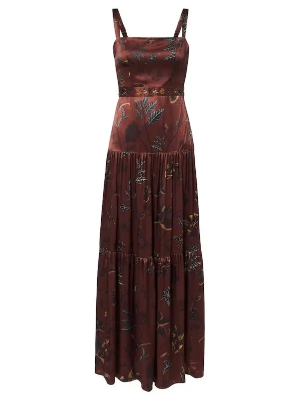 Agua Bendita Lima Printed Satin Maxi Dress - Brown