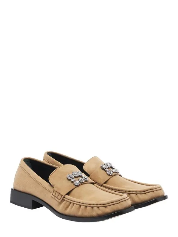 ROGER VIVIER Embellished Suede Loafers - Beige