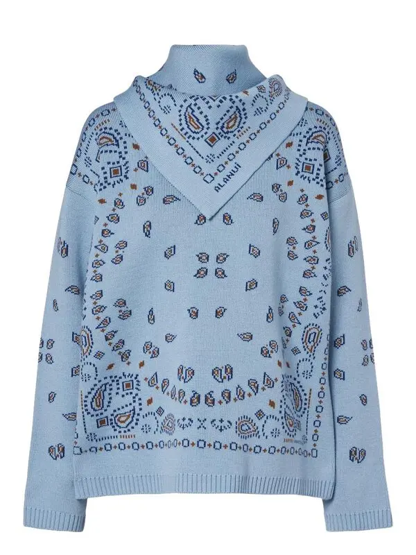 Alanui Bandana Jacquard Virgin Wool Sweater - Blue