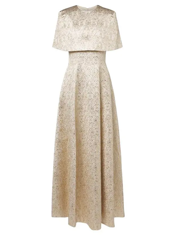EMILIA WICKSTEAD Lucretia Caped Floral Jacquard Gown - Gold