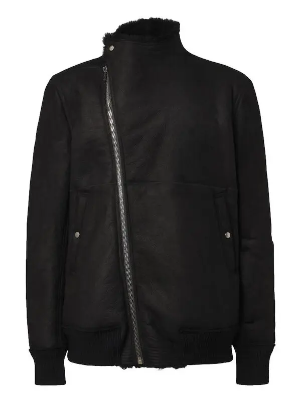 Rick Owens Suede Shearling Flight Jacket - Black