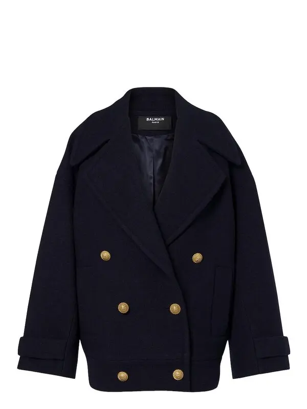 Balmain Oversized Virgin Wool Peacoat - Blue
