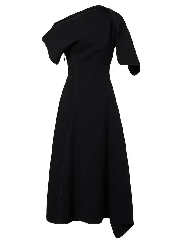 Maticevski Diadem Draped Asymmetric Midi Dress In Glow - Black