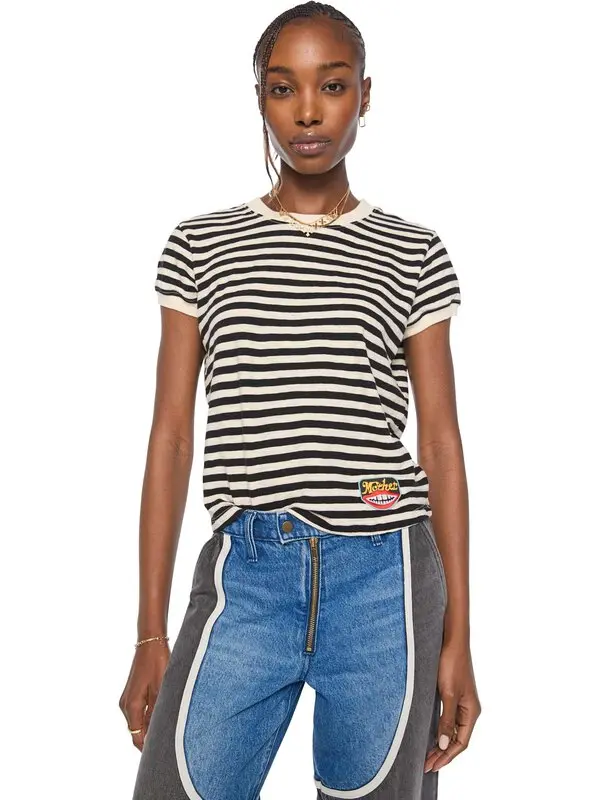 MOTHER The Boxy Goodie Goodie Stripe T-shirt - Black