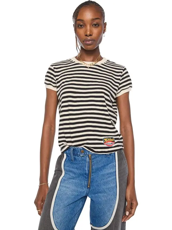 MOTHER The Boxy Goodie Goodie Stripe T-shirt - Black