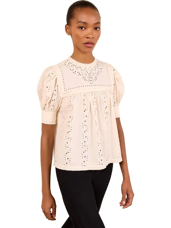 Ulla Johnson Una Short Sleeve Cotton Top - Pearled Ivory