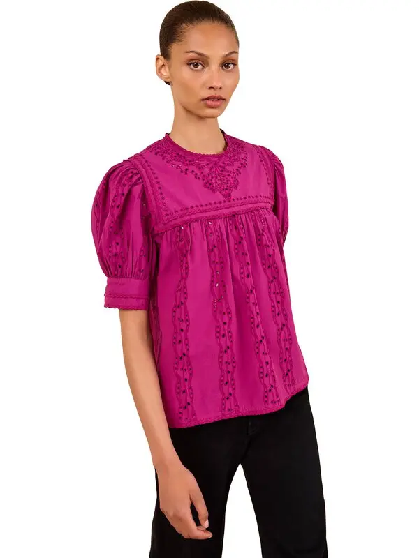 Ulla Johnson Short Sleeve Cotton Top - Orchid