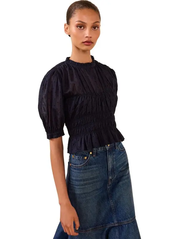 Ulla Johnson Rae Short Sleeve Cotton Top - Nightfall