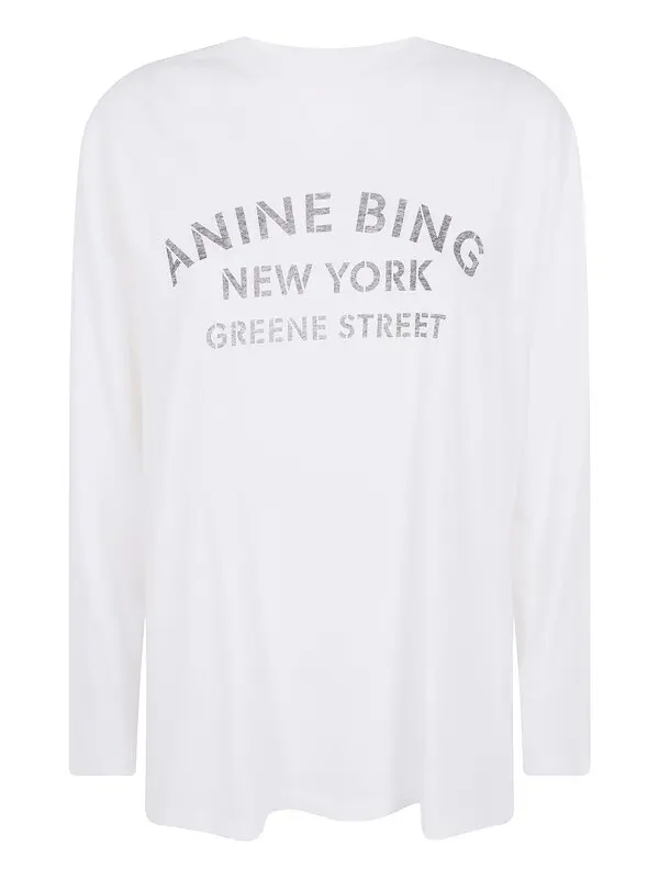 ANINE BING Ivan" Long Sleeve Graphic T-shirt - Beige