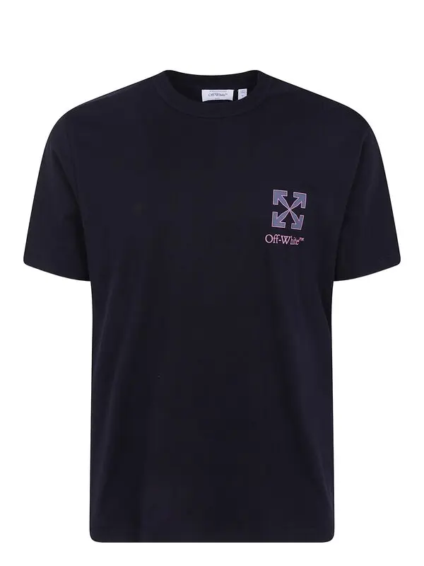 Off-White Short Sleeve Cotton T-shirt With Front Logo Print - Black