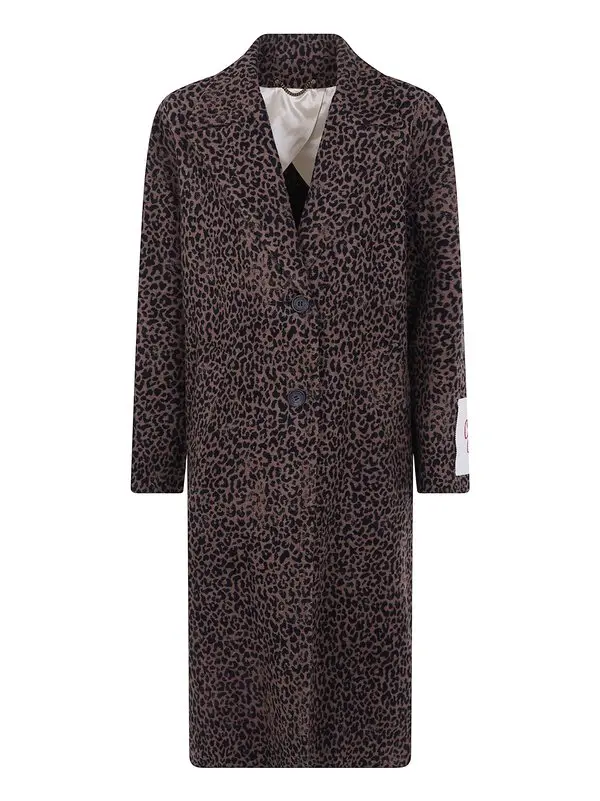 GOLDEN GOOSE Wool Leopard Jacquard Coat - Brown