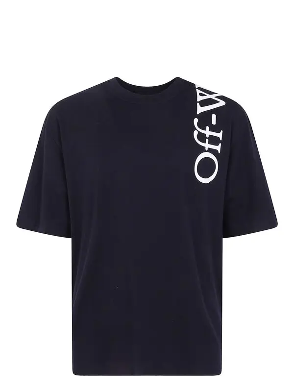 Off-White Cotton T-shirt With Vertical Logo Print - Black