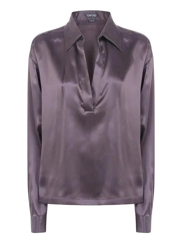 TOM FORD Silk "peach Feel Silk Satine" Polo Shirt - Brown