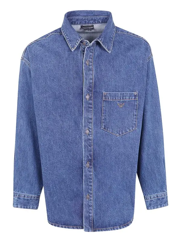 Emporio Armani Shirt Classic Denim "pocket Breast - Blue