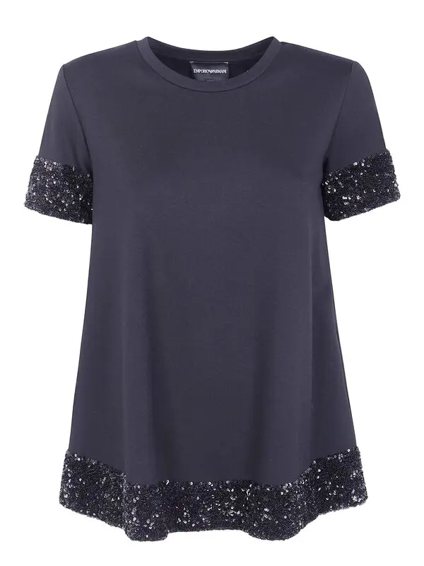 Emporio Armani Sequin Detailed Viscose Blend Sweater - Black