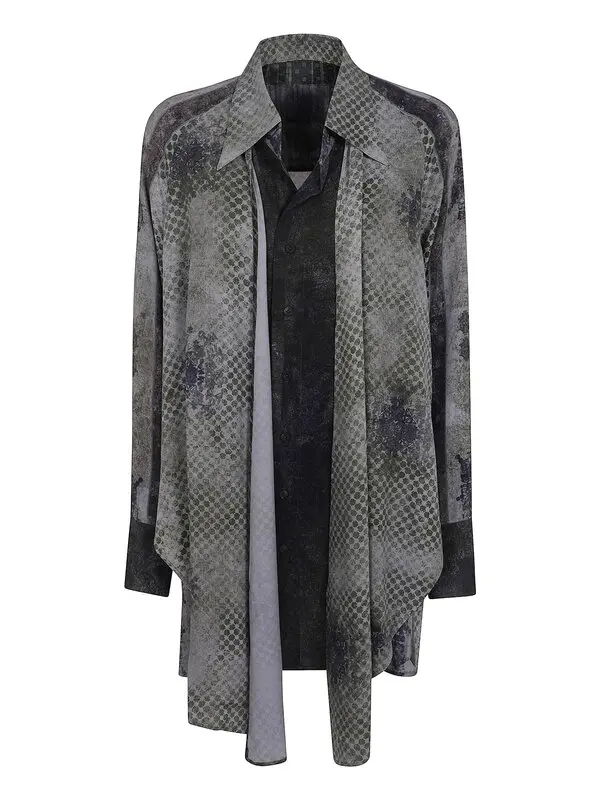 ZIGGY CHEN Long Sleeve Draped Silk Shirt - Multi